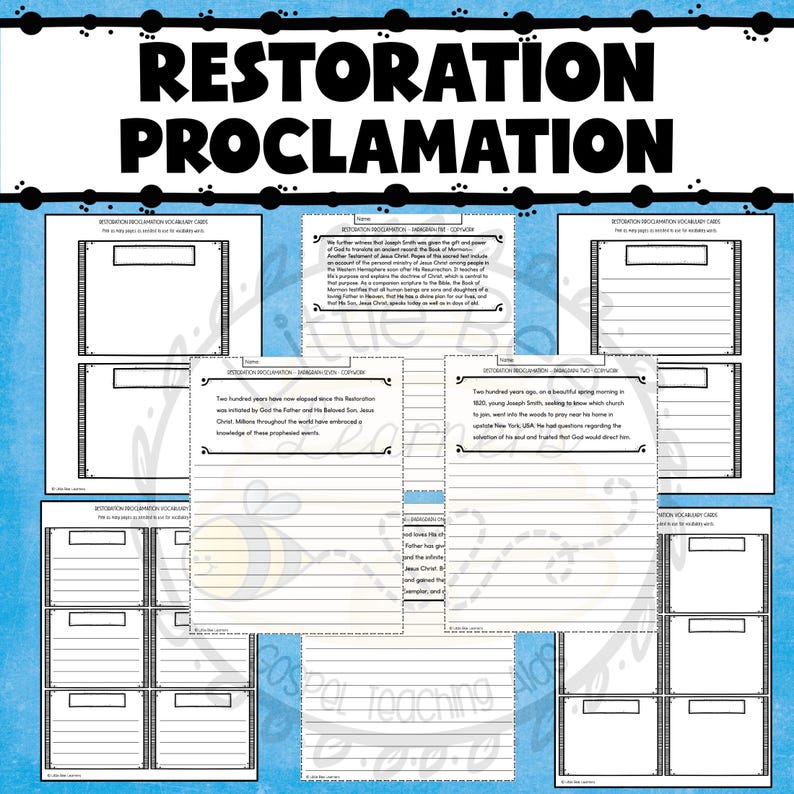 Restoration Proclamation Activity Pages - Senior Primary - Etsy Restoration Proclamation Activity Pages - Senior Primary - Etsy