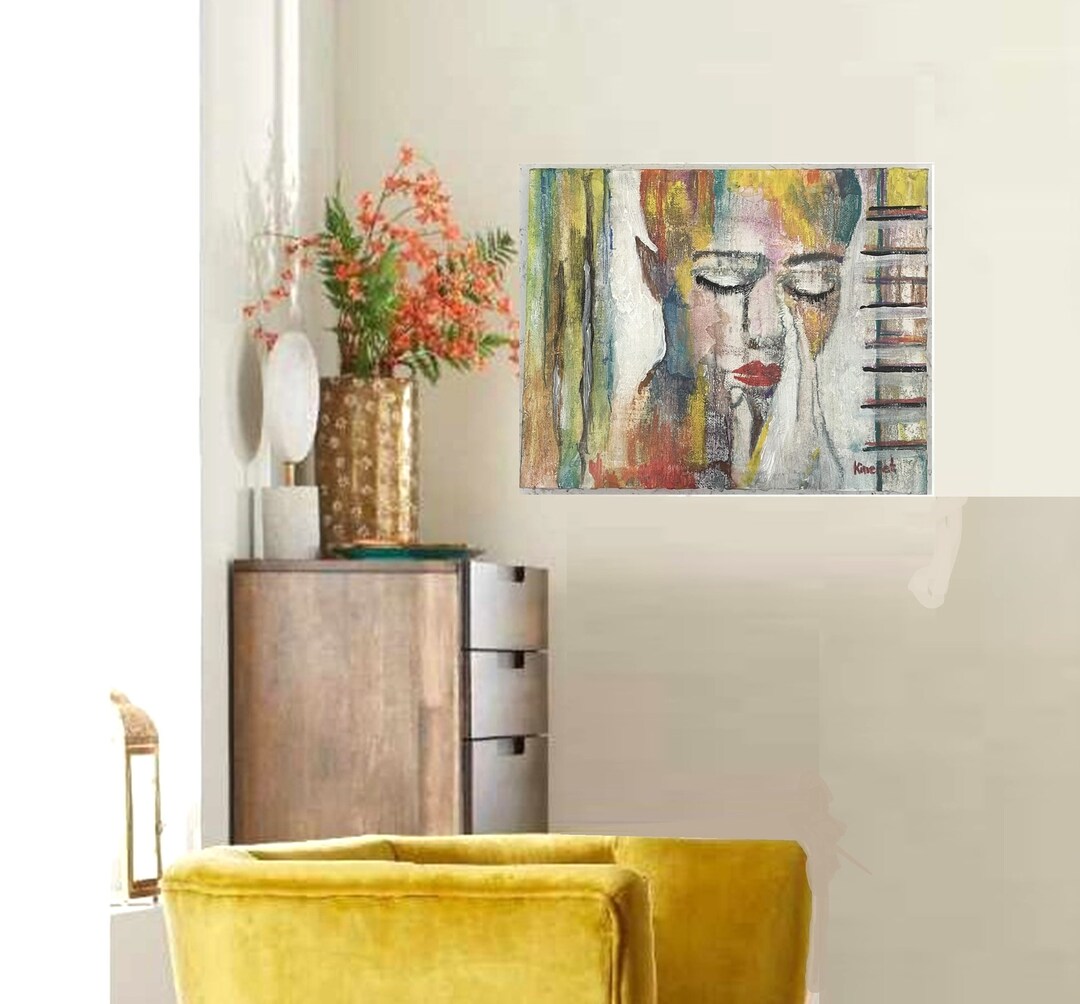 Crying Face Original Abstract Painting on Canvas, Colorful Abstract ...