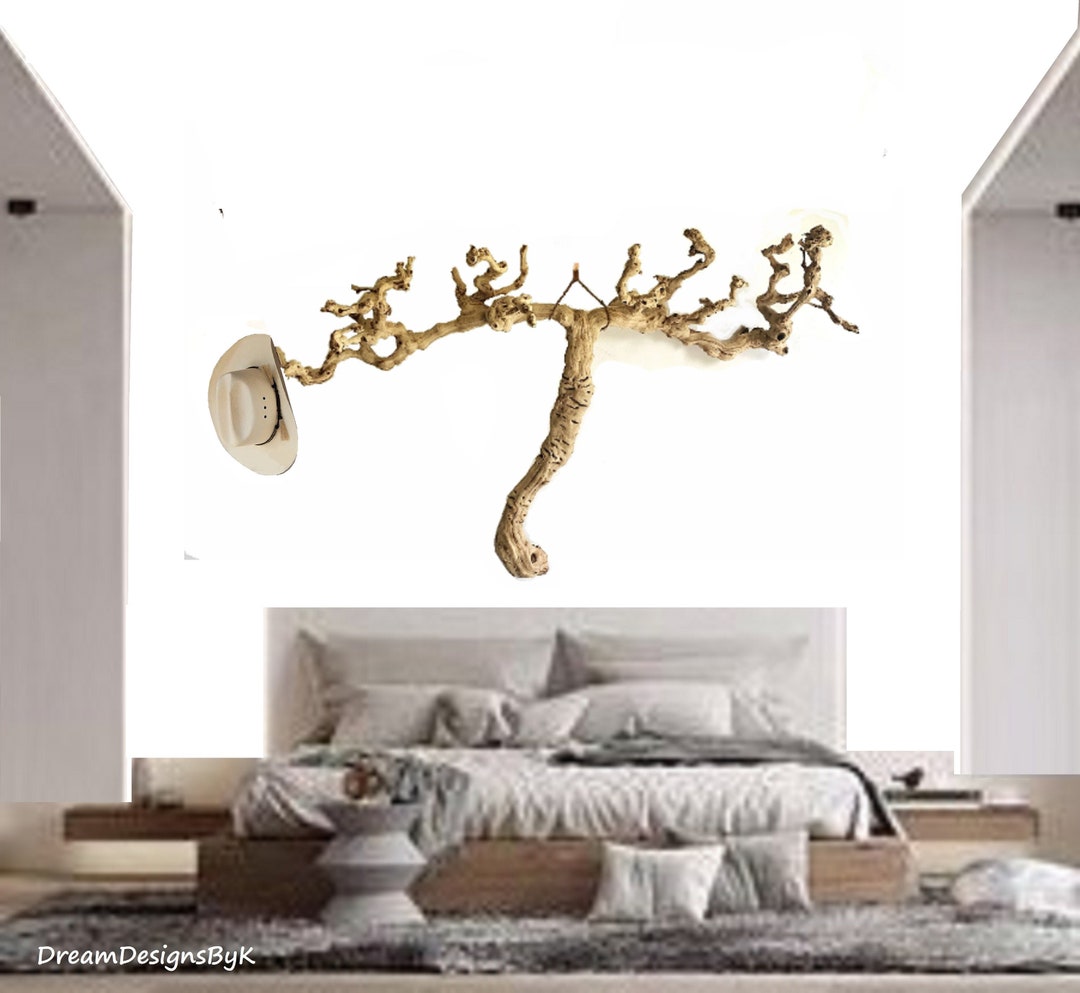 Large Grape Vine Tree Wall Art: Sandblasted Natural Wood Sculpture (63 ...