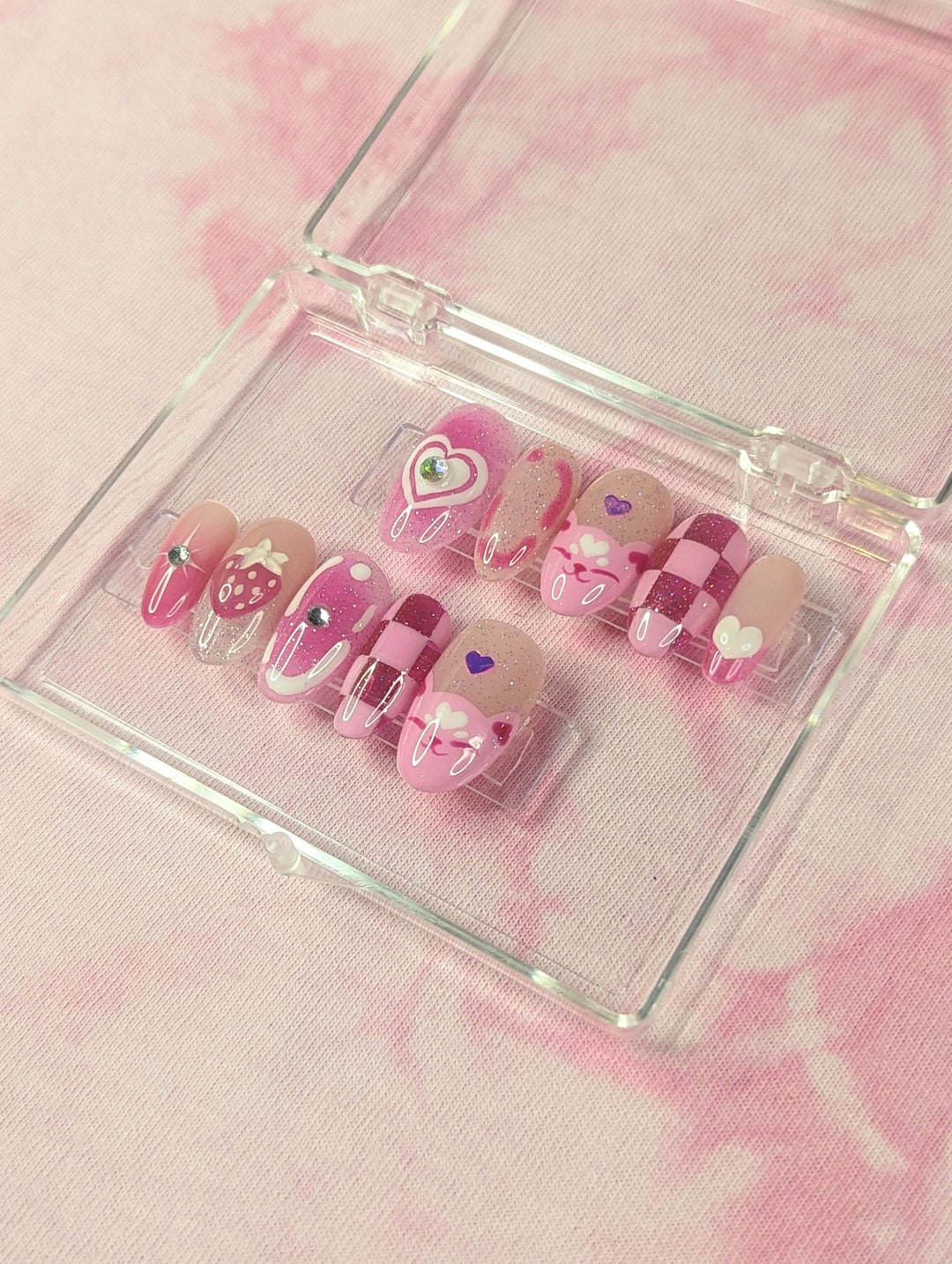 Lovecore Cat Press-on Nails [ Après Natural Round Medium ] - Etsy