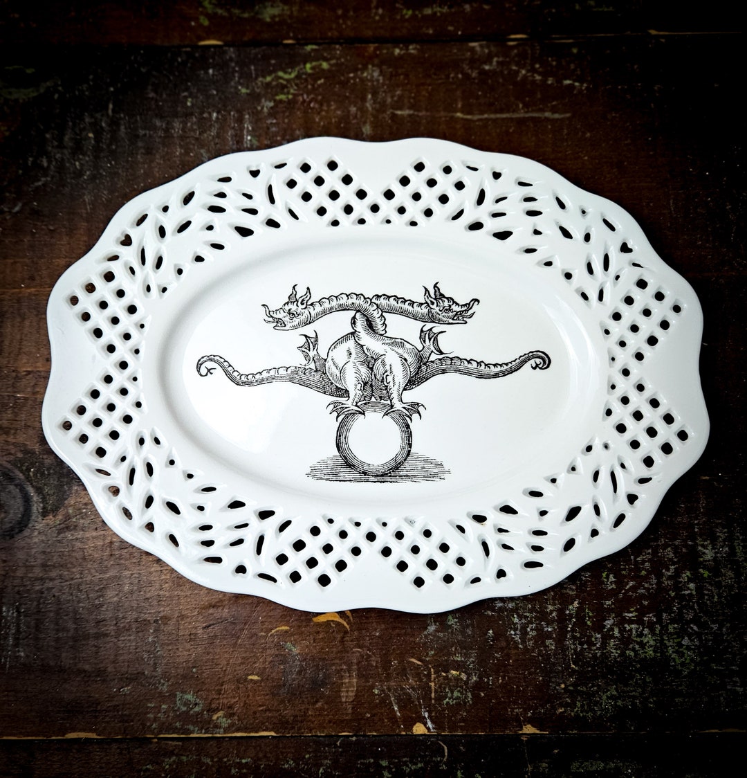 Two-headed Dragon Platter Redesigned/upcycled Vintage - Etsy