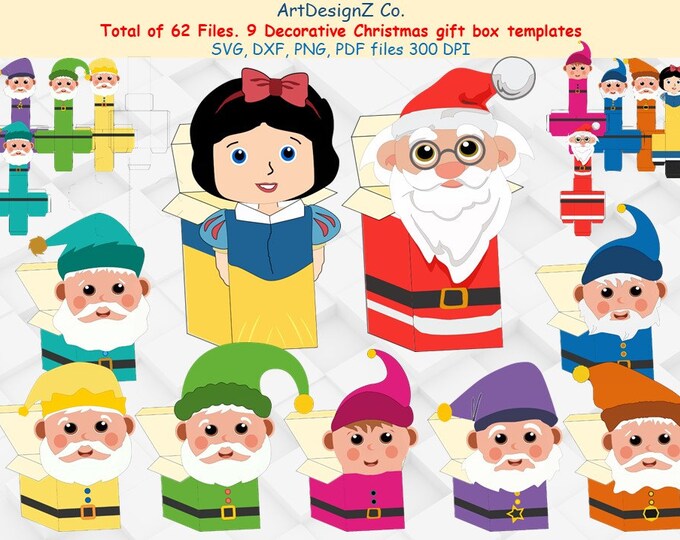 Total of 62 Files. Beautiful Christmas Gift Box Templates. SVG, 3D Box ...