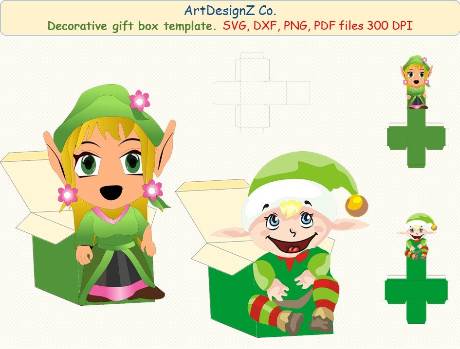 3D Sweet Box Template. Gift Elf Gnome Santa Love - Etsy