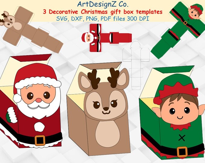 Total of 22 Files. Beautiful Christmas Gift Box Templates. SVG, 3D Box ...