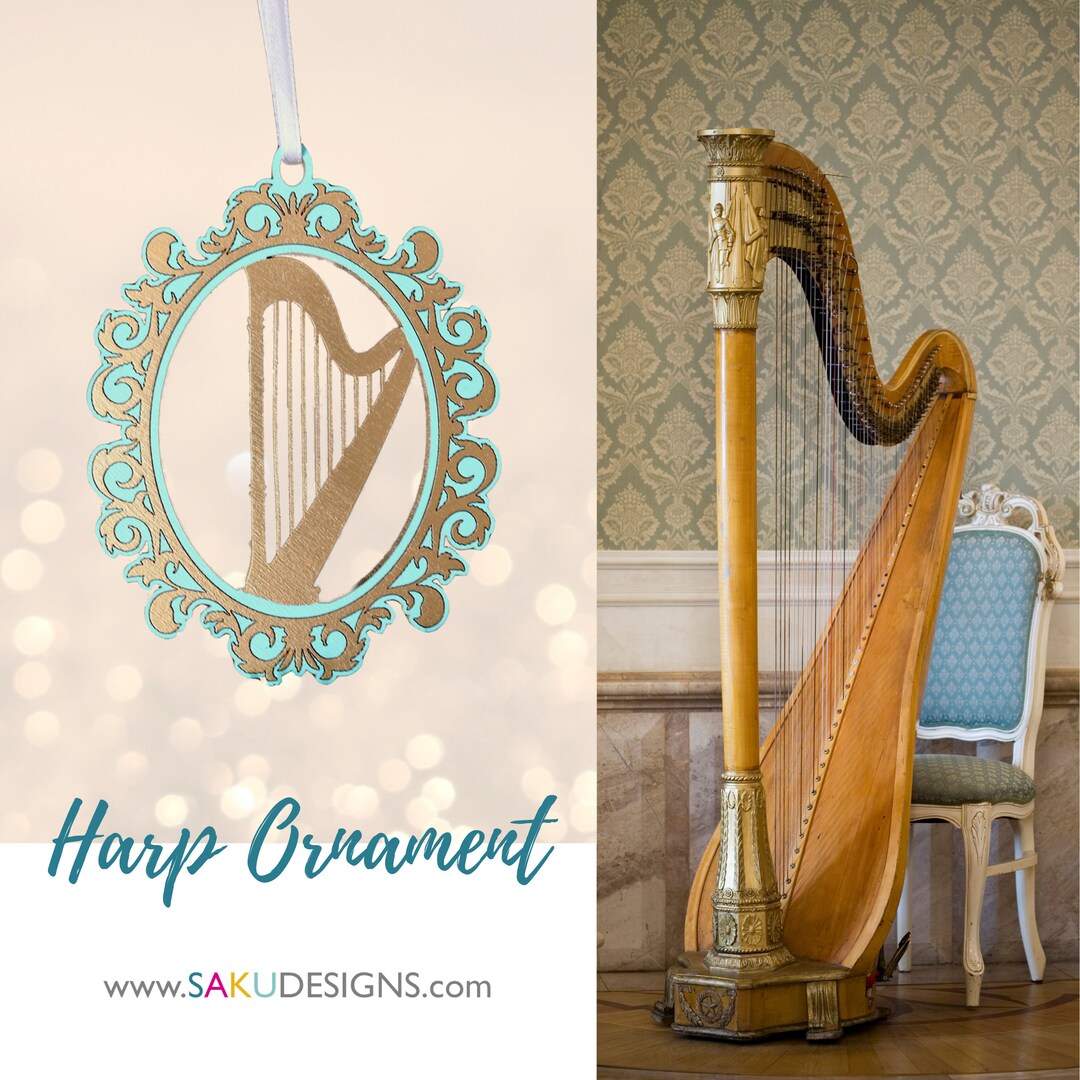 Harp Ornament-harp-christmas-music Gift-harp Gift-harpist-musician ...