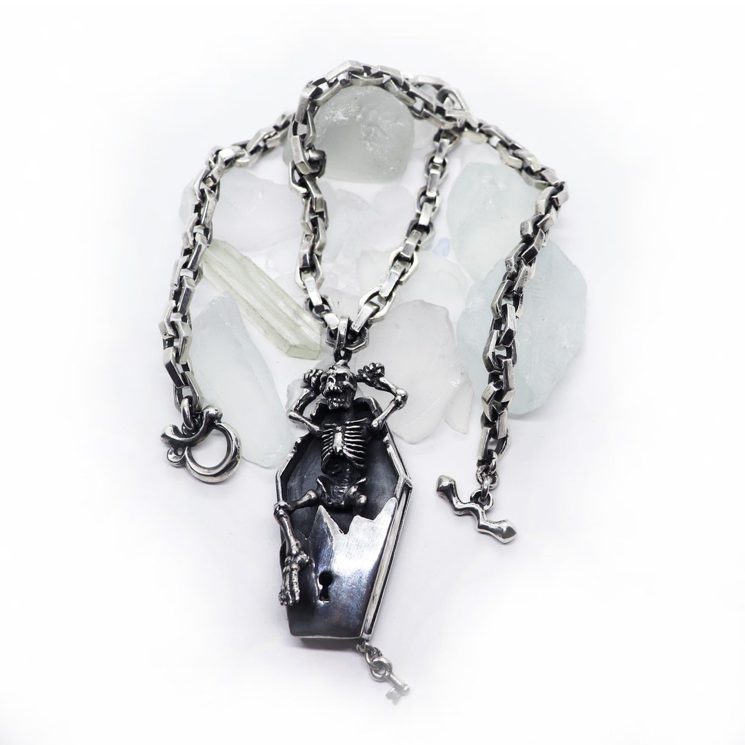 Coffin With Skeleton Pendant With Coffin Shape Chain - Etsy