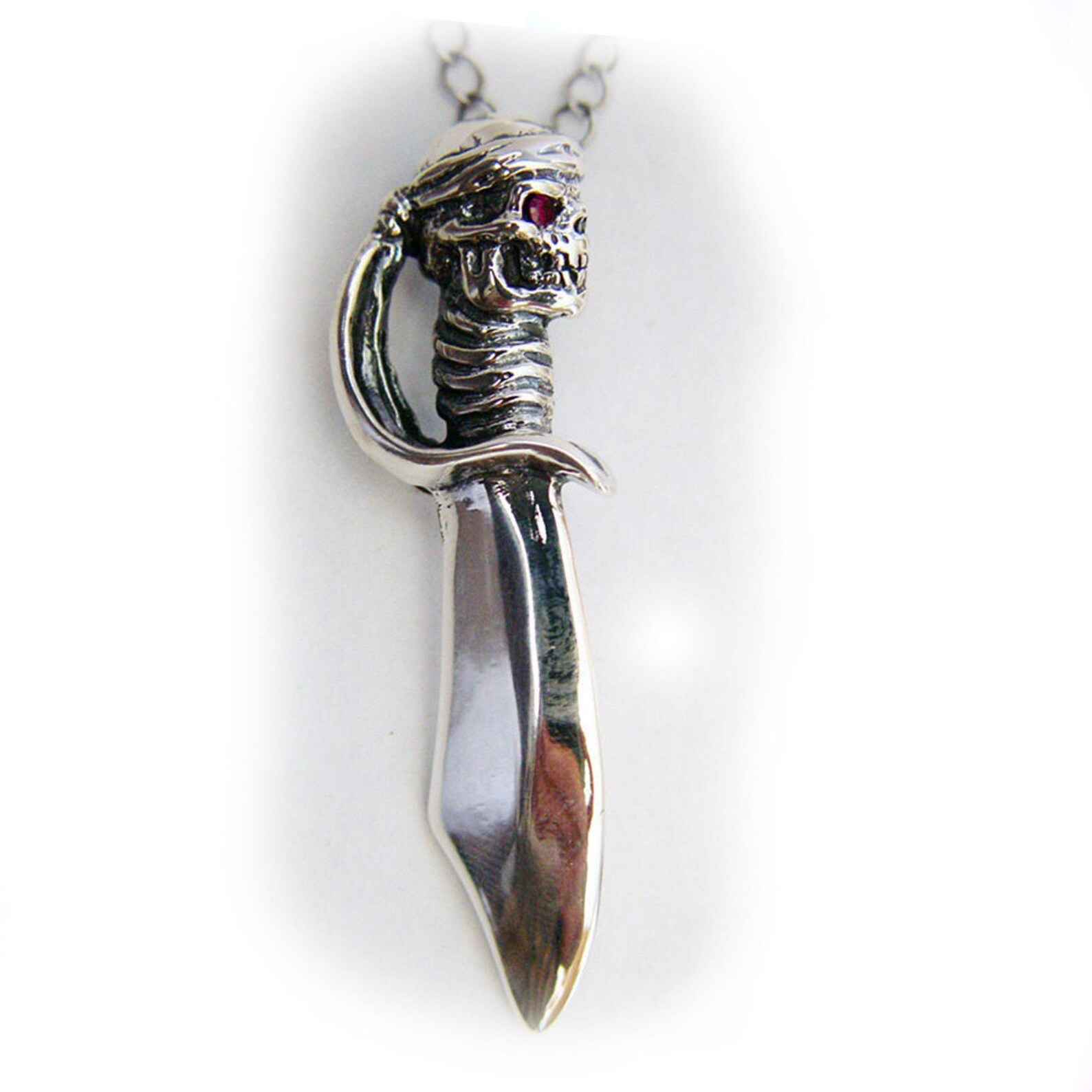 Skull Head Sword Silver Pendant With Stone Eyes - Etsy