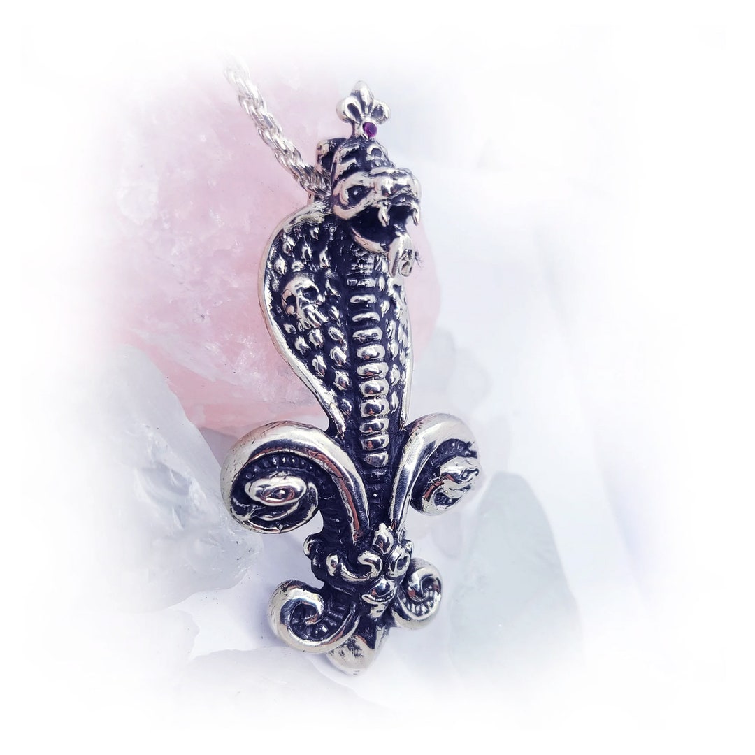 Poison Snakes With Skulls Fleur-de-lis Crown With Ruby Sterling Silver ...
