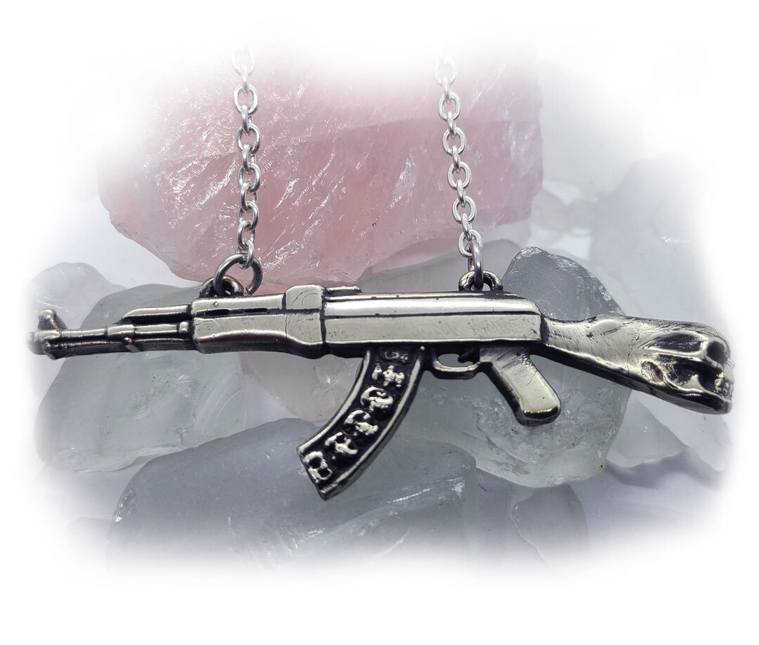 Skull Head Machine Gun With Skull Bullets Sterling Silver Necklace - Etsy