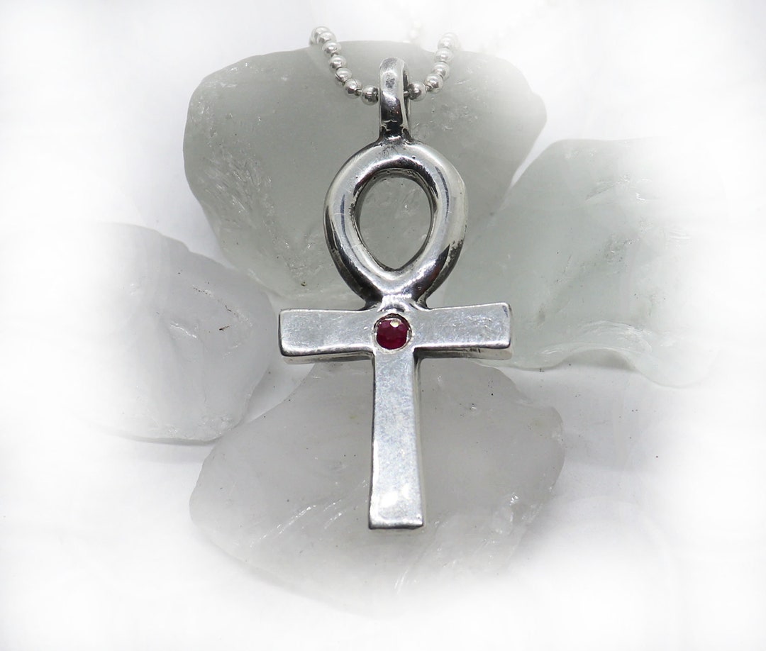 Ankh Egyptian Cross With Ruby Stone Silver Pendant - Etsy