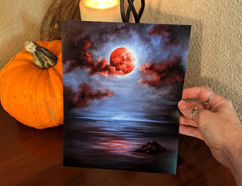 8x10 Blood Moon Art Print Witchy Moon Witchcore Decor - Etsy