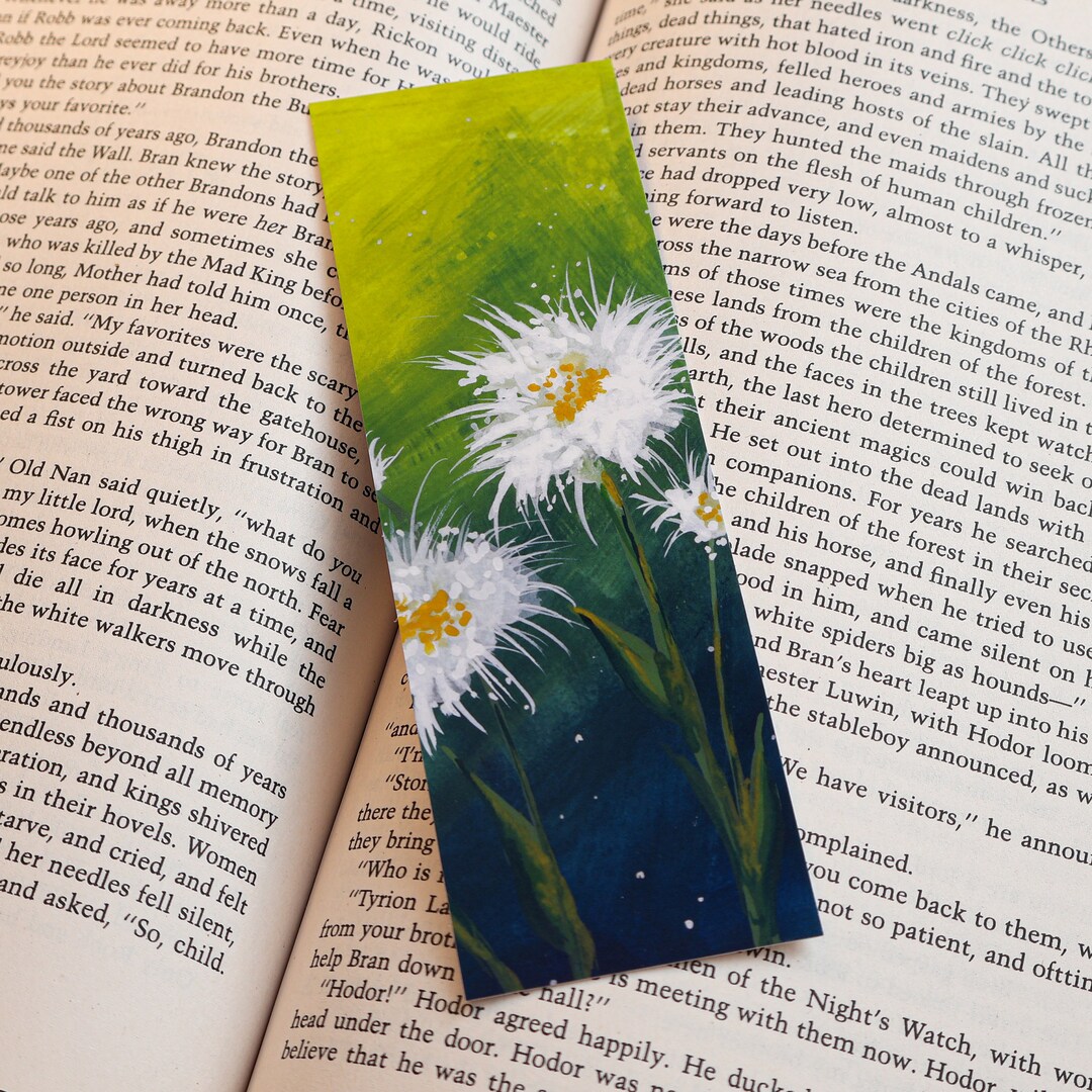White Fluffy Flower Handmade Bookmark | Painting Bookmark | Printed Art ...