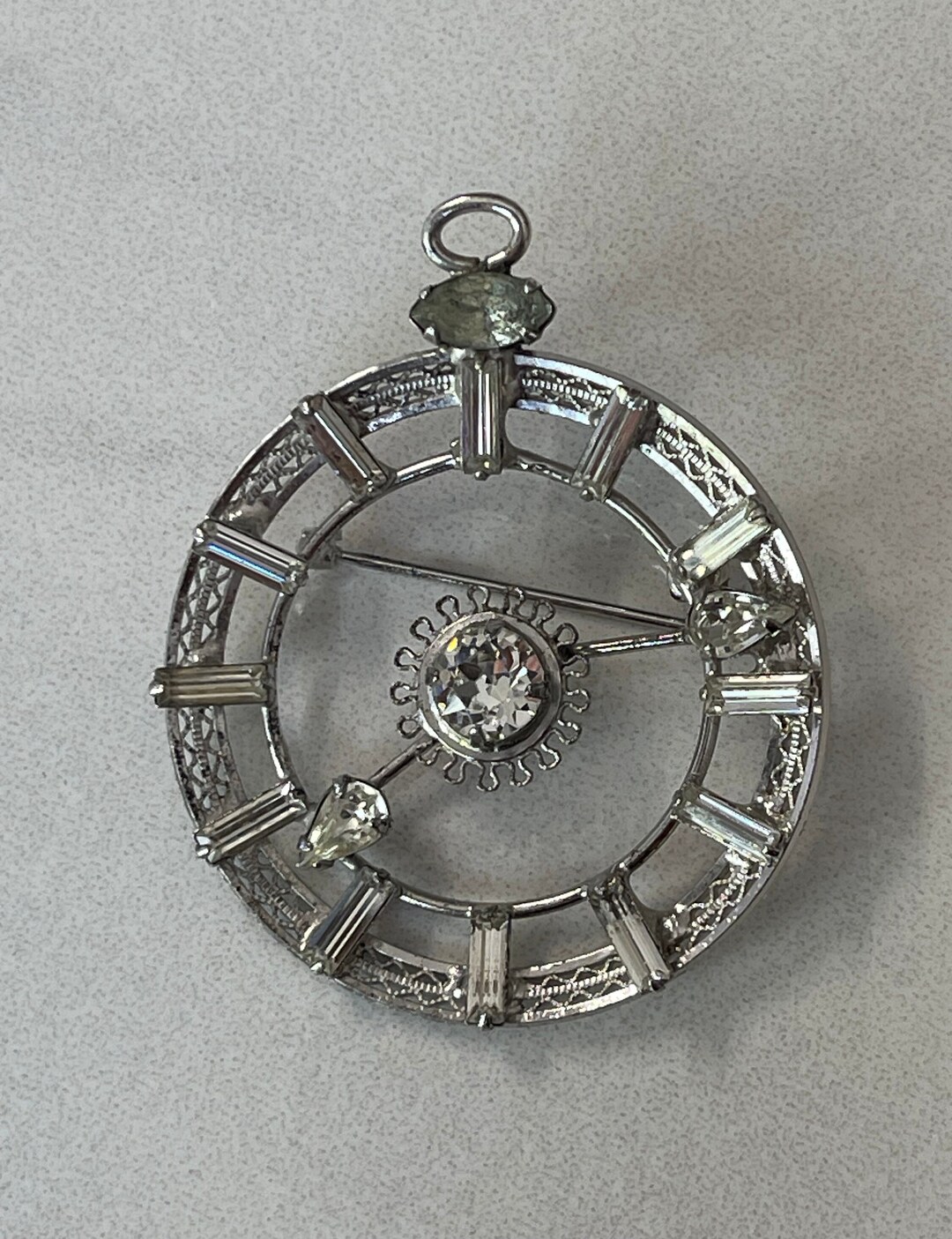 Vintage Sterling Silver Sharon Creations Rhinestone Clock Brooch Pin - Etsy