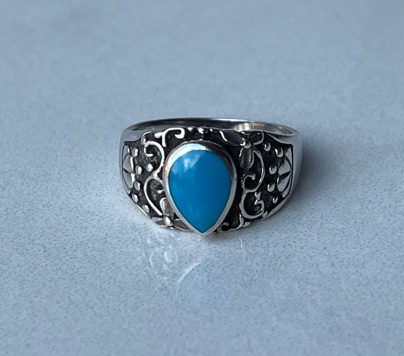Vintage Signed JC Sterling Silver Pear Shape Blue Turquoise Ring - Etsy