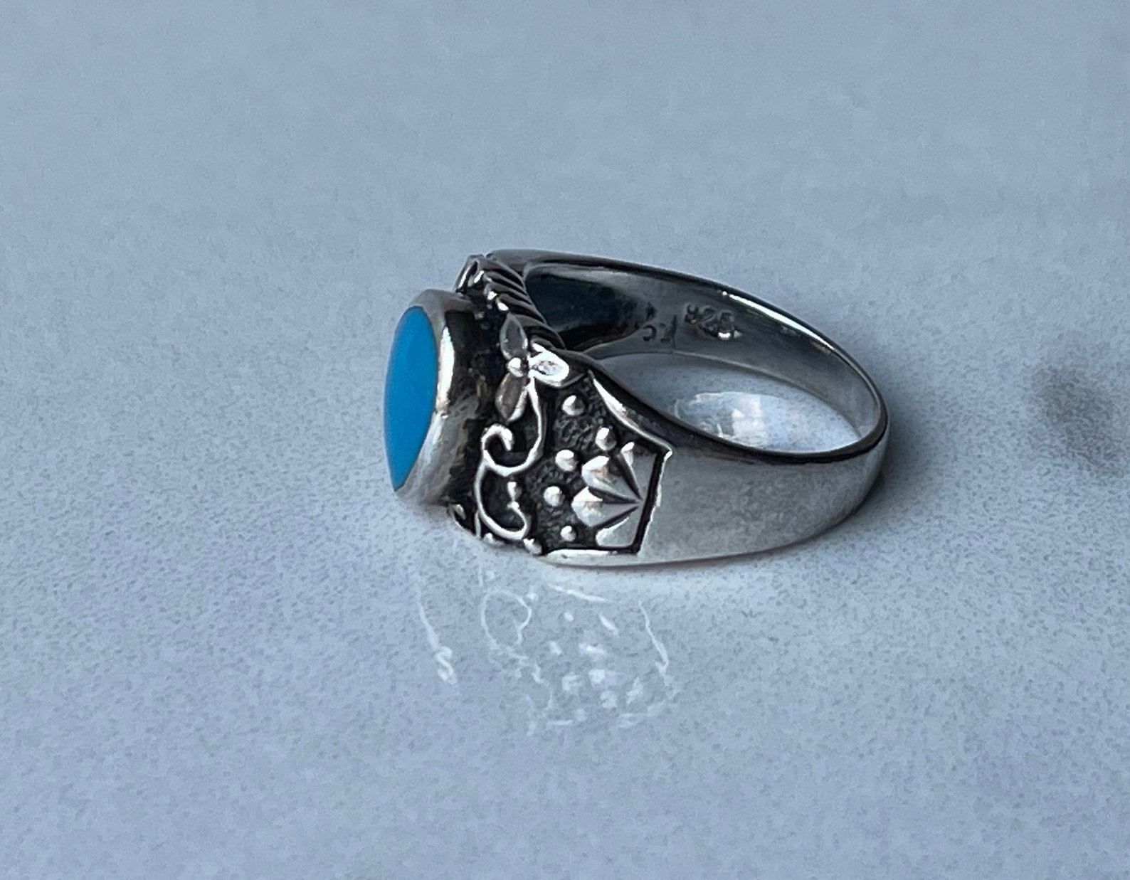 Vintage Signed JC Sterling Silver Pear Shape Blue Turquoise Ring - Etsy