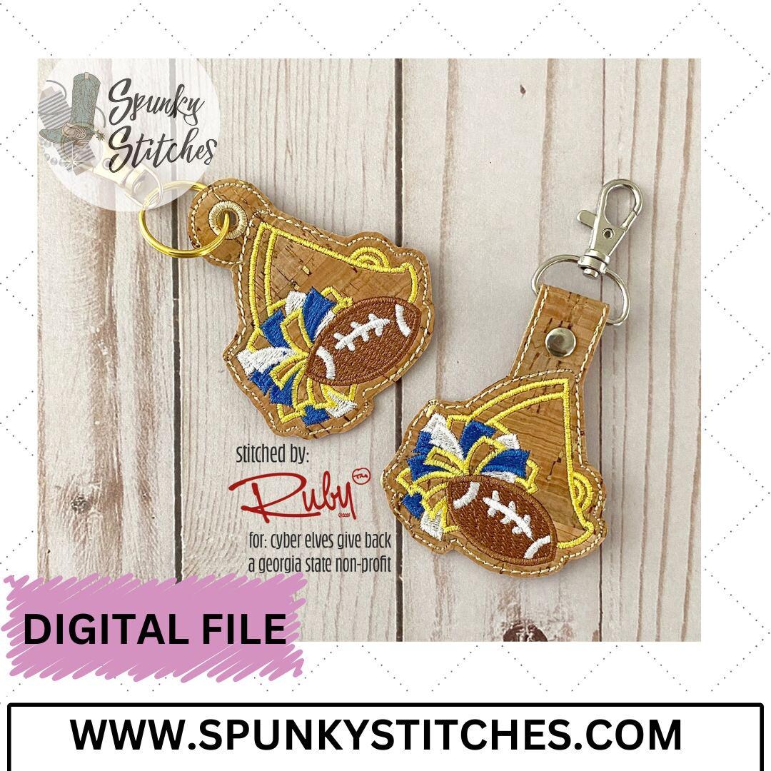 Football Cheer Key Fob & Zipper Pull ITH Embroidery File (3 Sizes ...