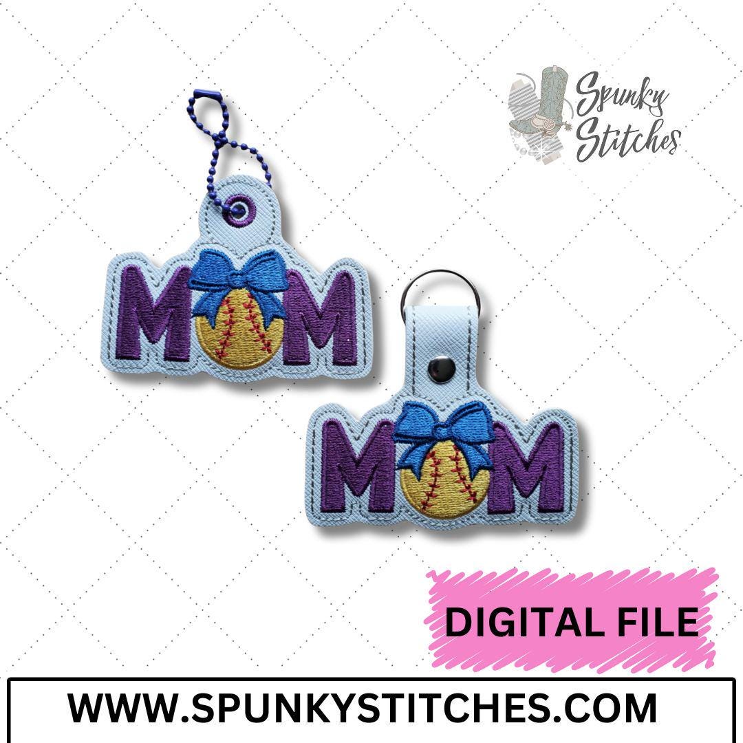 Baseball Softball Mom Key Fob and Zipper Pull: ITH Embroidery Design ...