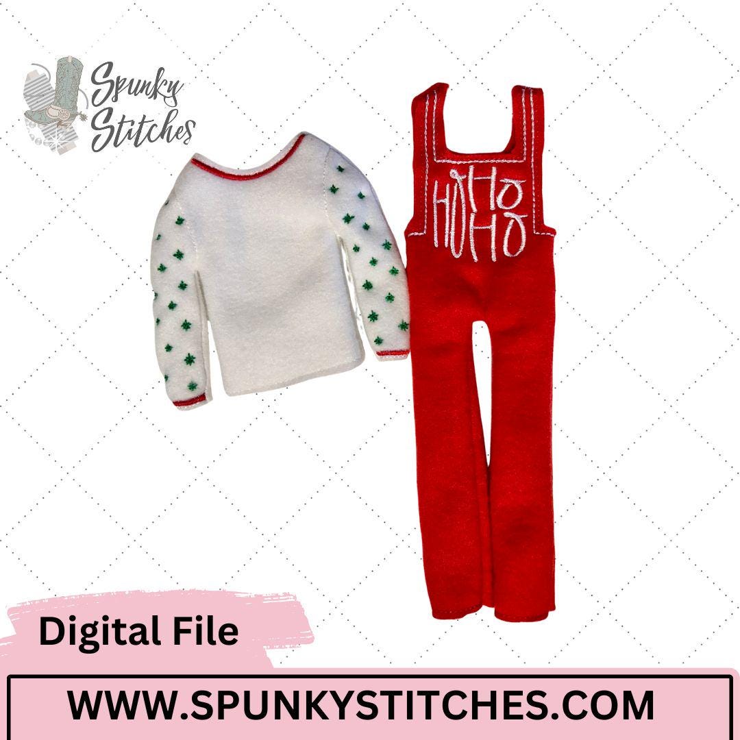 Ho Ho Ho Overalls Elf Outfit Set Digital Embroidery File - Etsy