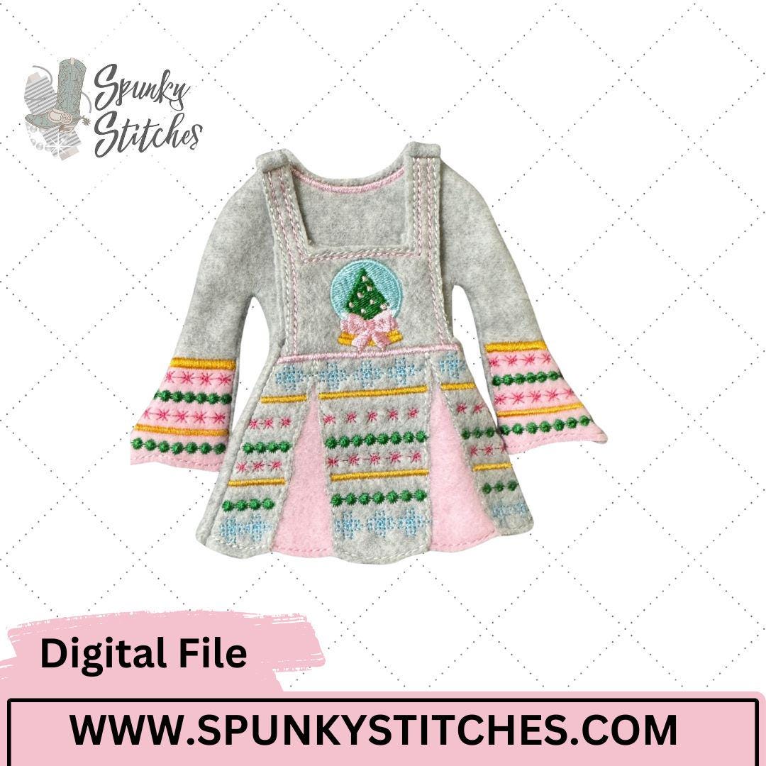 Snow Globe Overall Elf Dress Set ITH Digital Embroidery File - Etsy