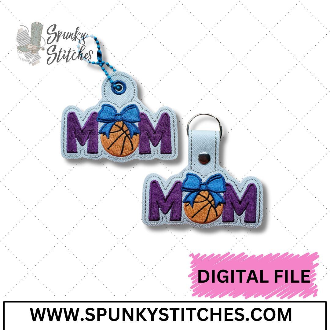 Basketball Mom Bow Key Fob and Zipper Pull: ITH Embroidery Design ...