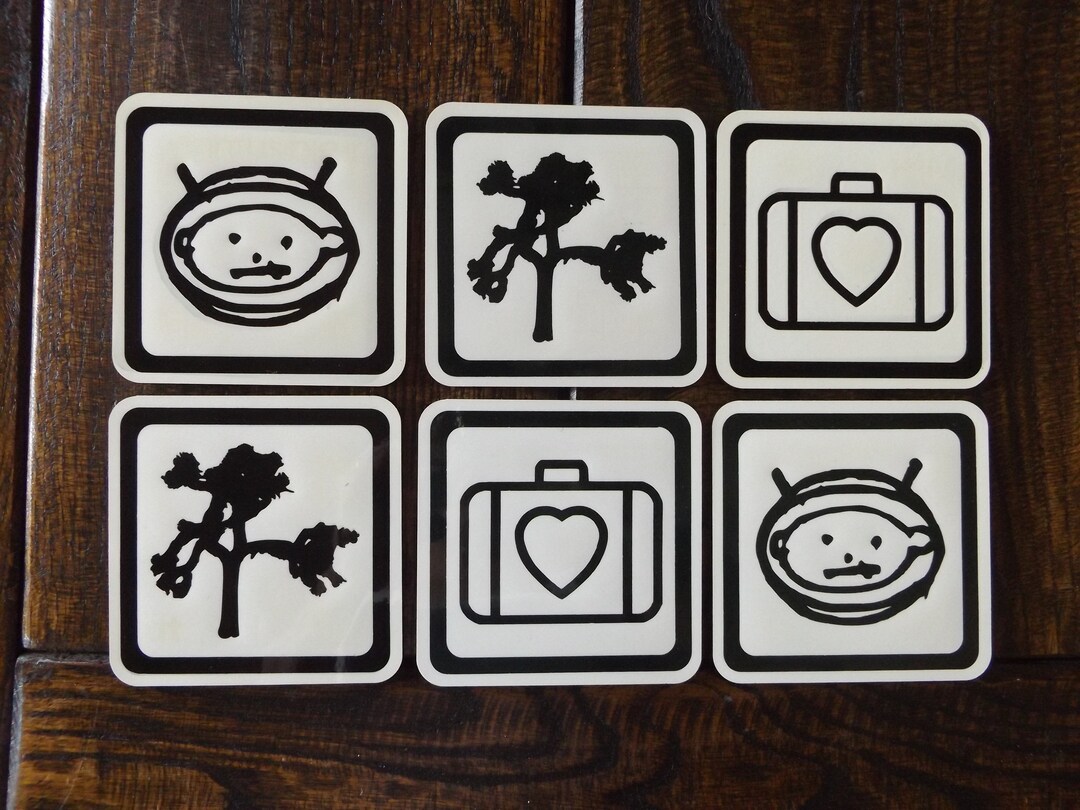 Set of 6 U2 Style Coasters, Joshua Tree, Astrobaby and Suitcase, Square ...