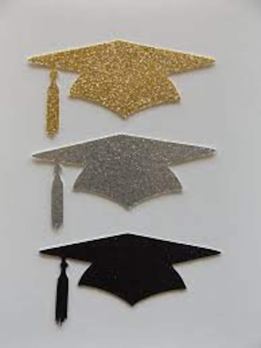 Glitter Graduation Hat Die Cuts: Gold, Silver, Black, White (2-5 Inch ...