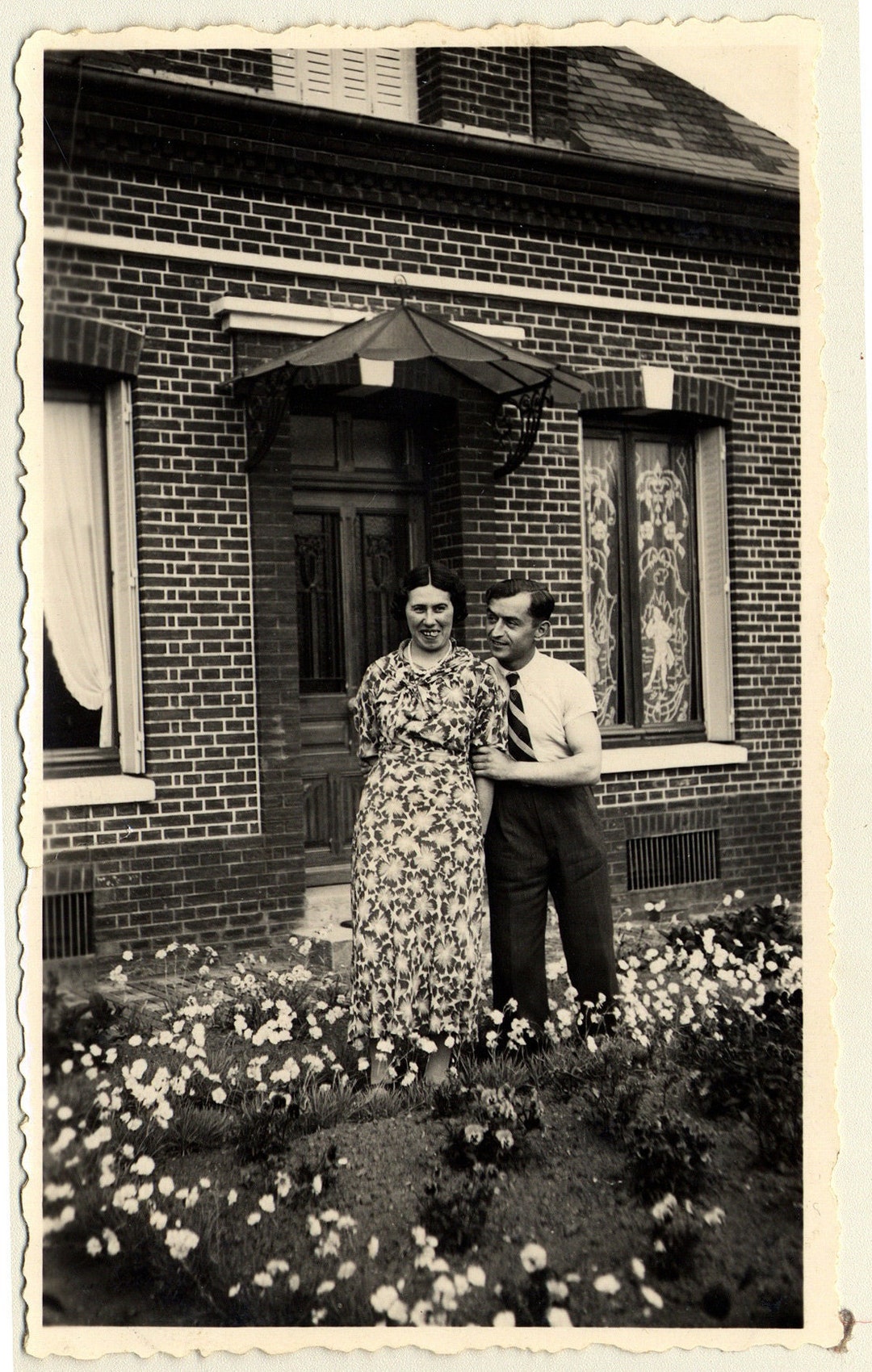 Vintage Photo Old Snapshot Couple in Front of His Brick House - Etsy