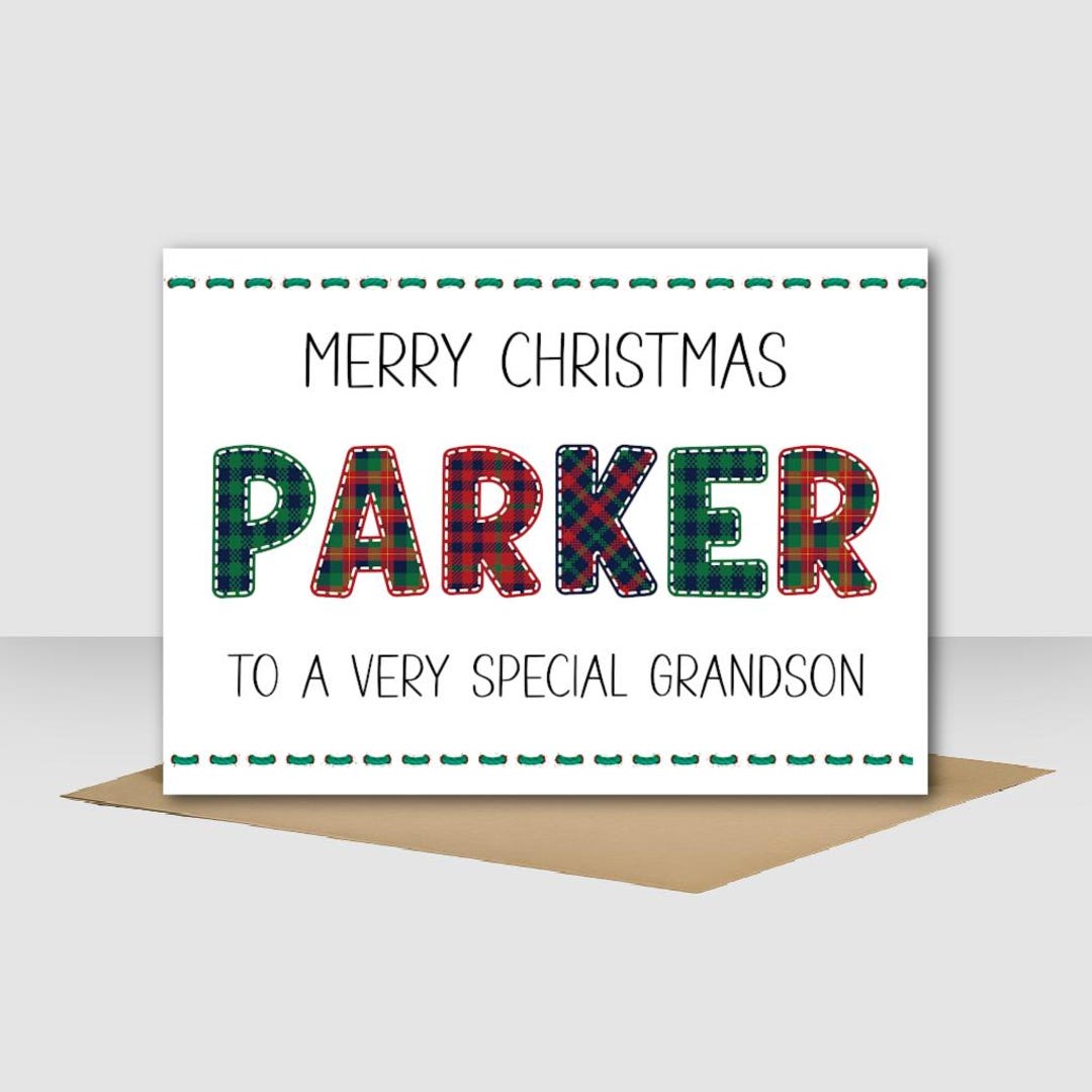 Personalized Plaid Name Christmas Card: Family Member Keepsake (5x7 ...