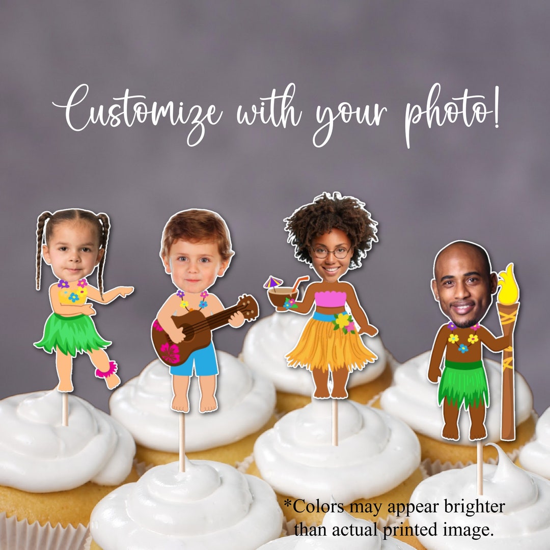 Custom Photo Hawaiian Luau Cupcake Toppers: Tiki Party Decorations - Etsy