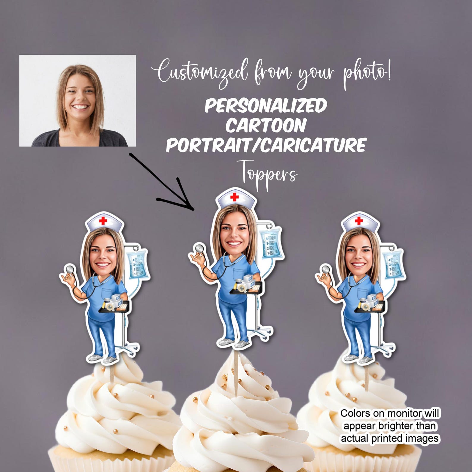 Custom NURSE Cartoon Portrait Caricature Cupcake Toppers, Personalized ...