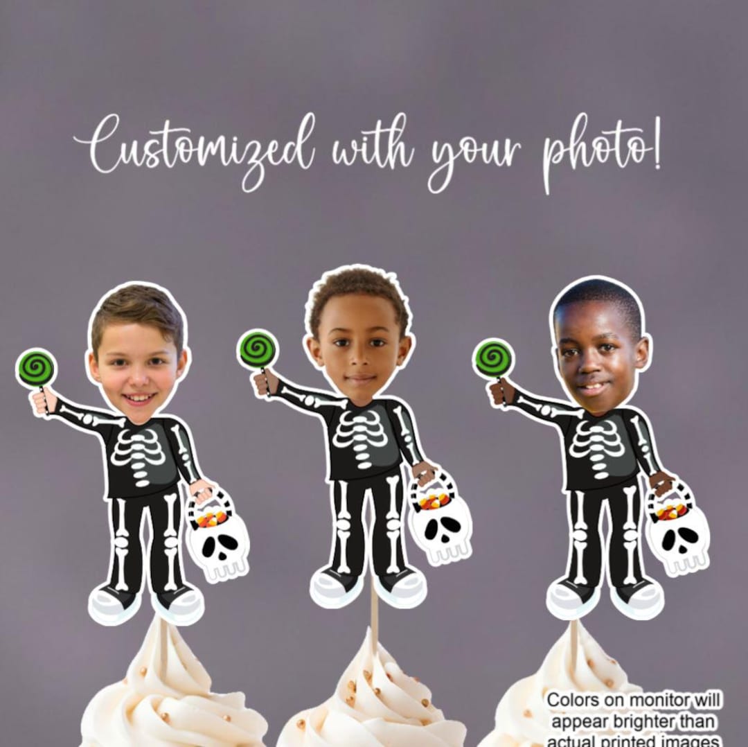 Skeleton Costume Photo Cupcake Toppers, Custom Photo Topper, Baby's ...
