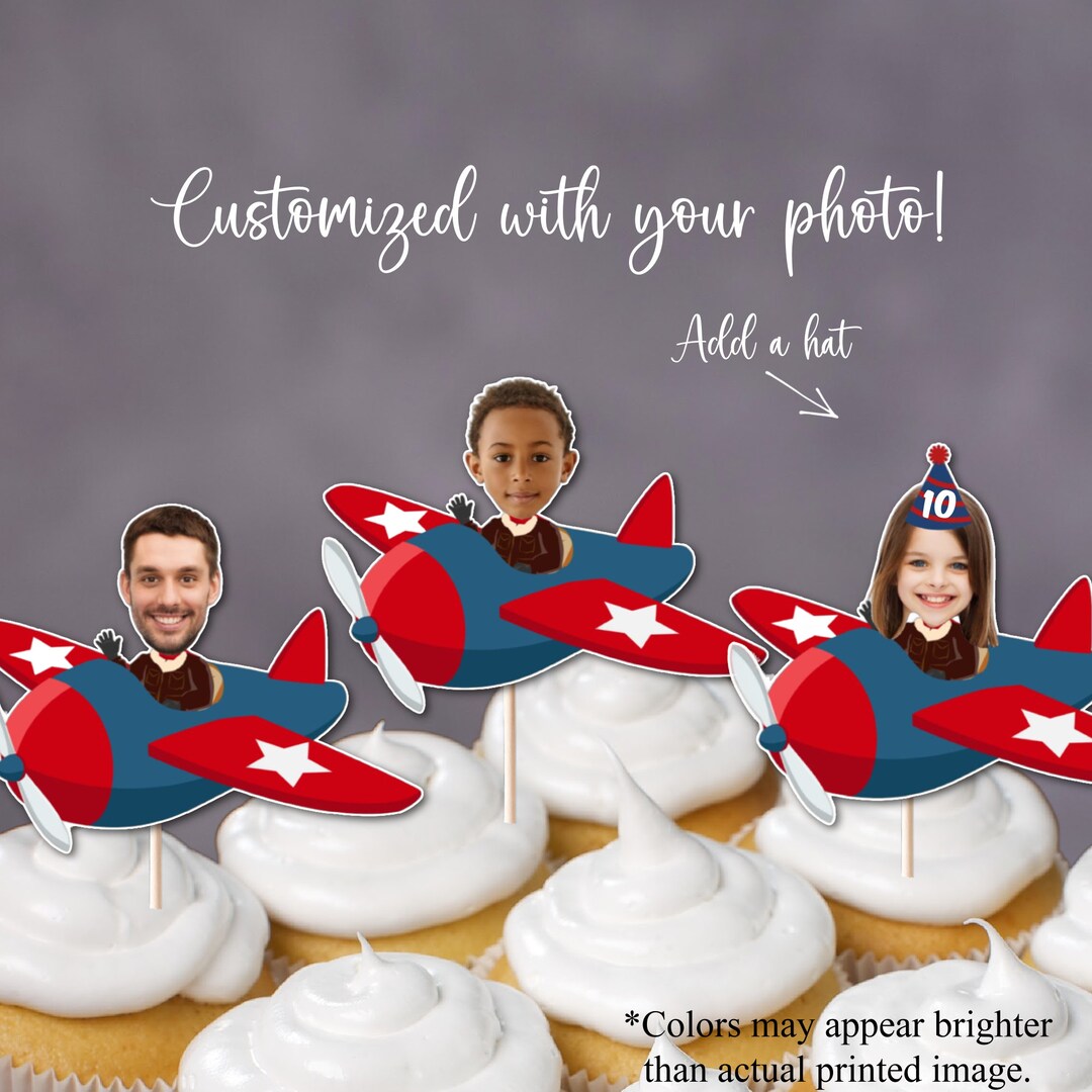 Pilot Photo Cupcake Toppers, Custom Photo Topper, Pilot Birthday, Child ...