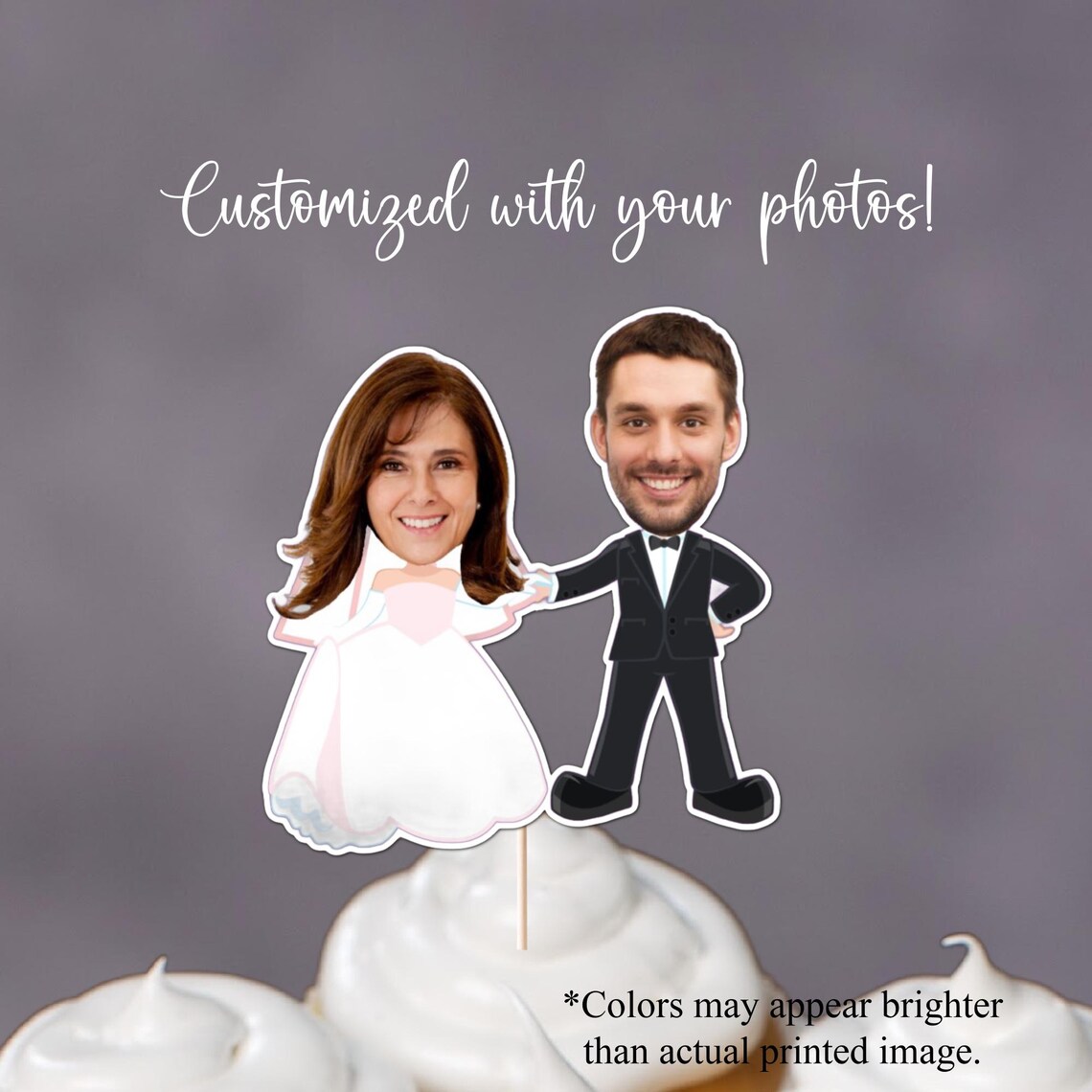 Custom Wedding Couple Photo Cupcake Toppers: Just Married Decorations ...