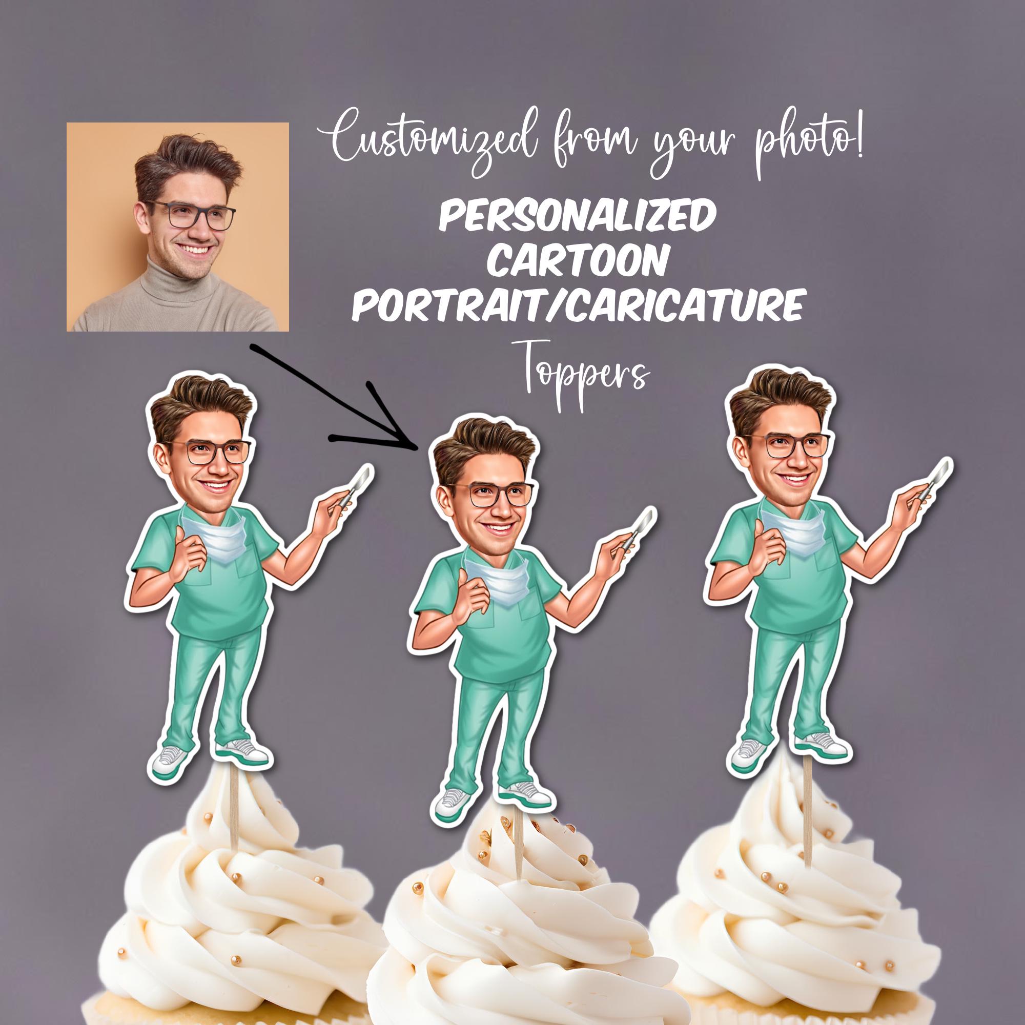Custom Surgeon Cartoon Portrait Caricature Cupcake Toppers ...