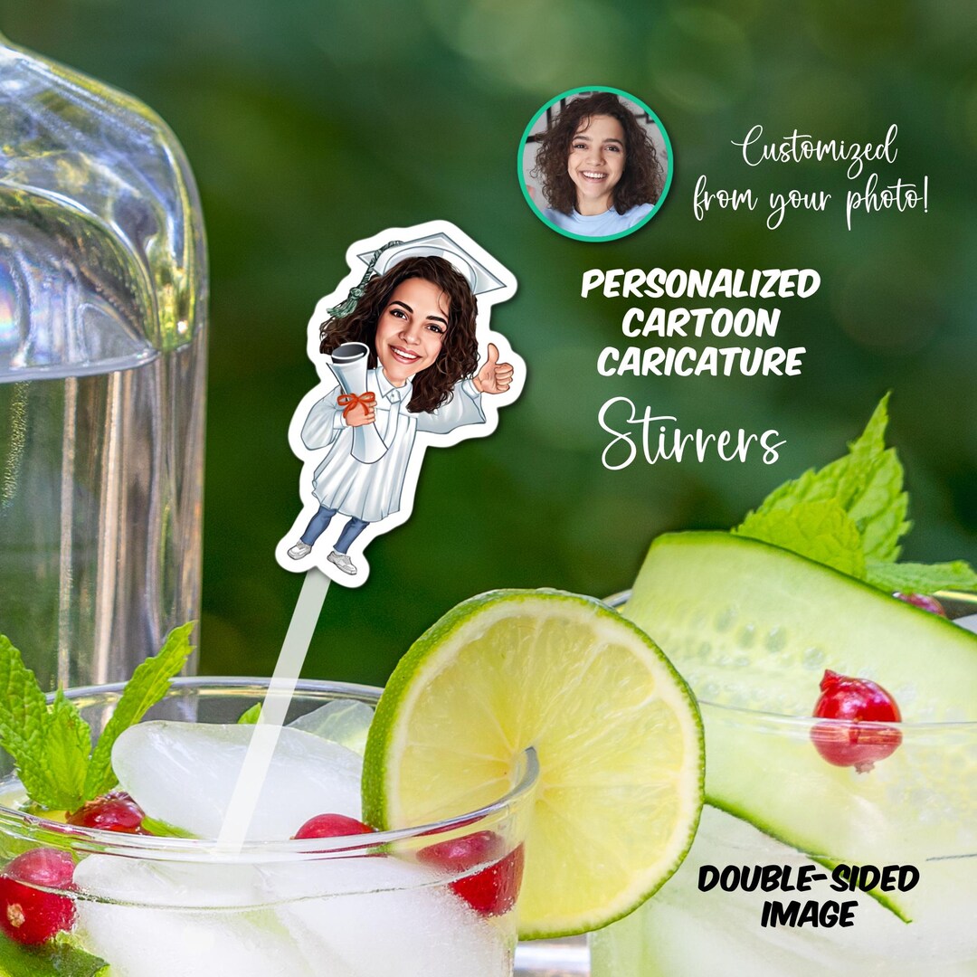 Custom Female GRADUATE Cartoon Portrait Caricature Drink Stirrers ...