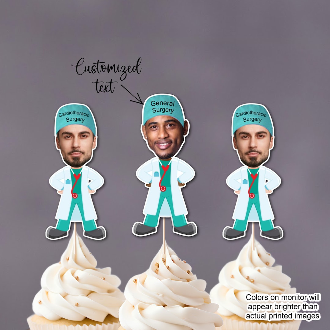 Custom Surgeon Photo Cupcake Toppers: Medical Graduation Party, White ...
