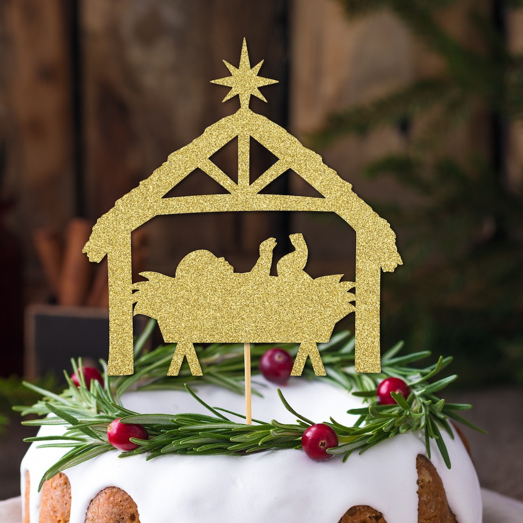 Baby Jesus Glitter Cake Topper, Christmas Decoration, Religious Cake ...