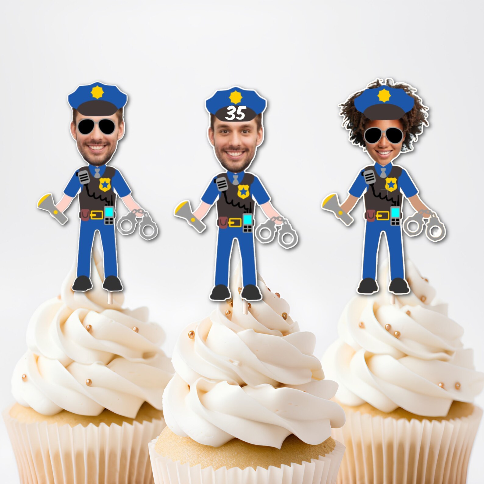 Custom Photo Police Officer Cupcake Toppers: Cop Birthday, Graduation ...