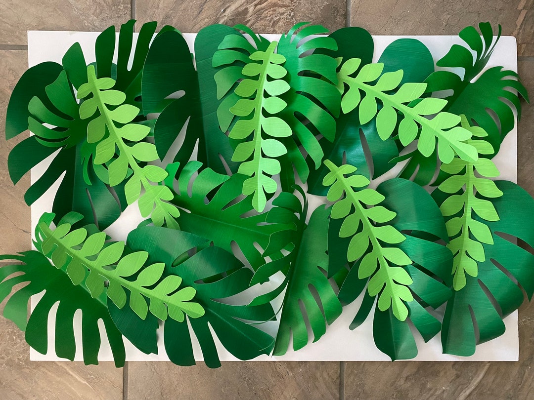 18 Large Green Paper Monstera & Tropical Leaves 10.7 DYI Safari ...