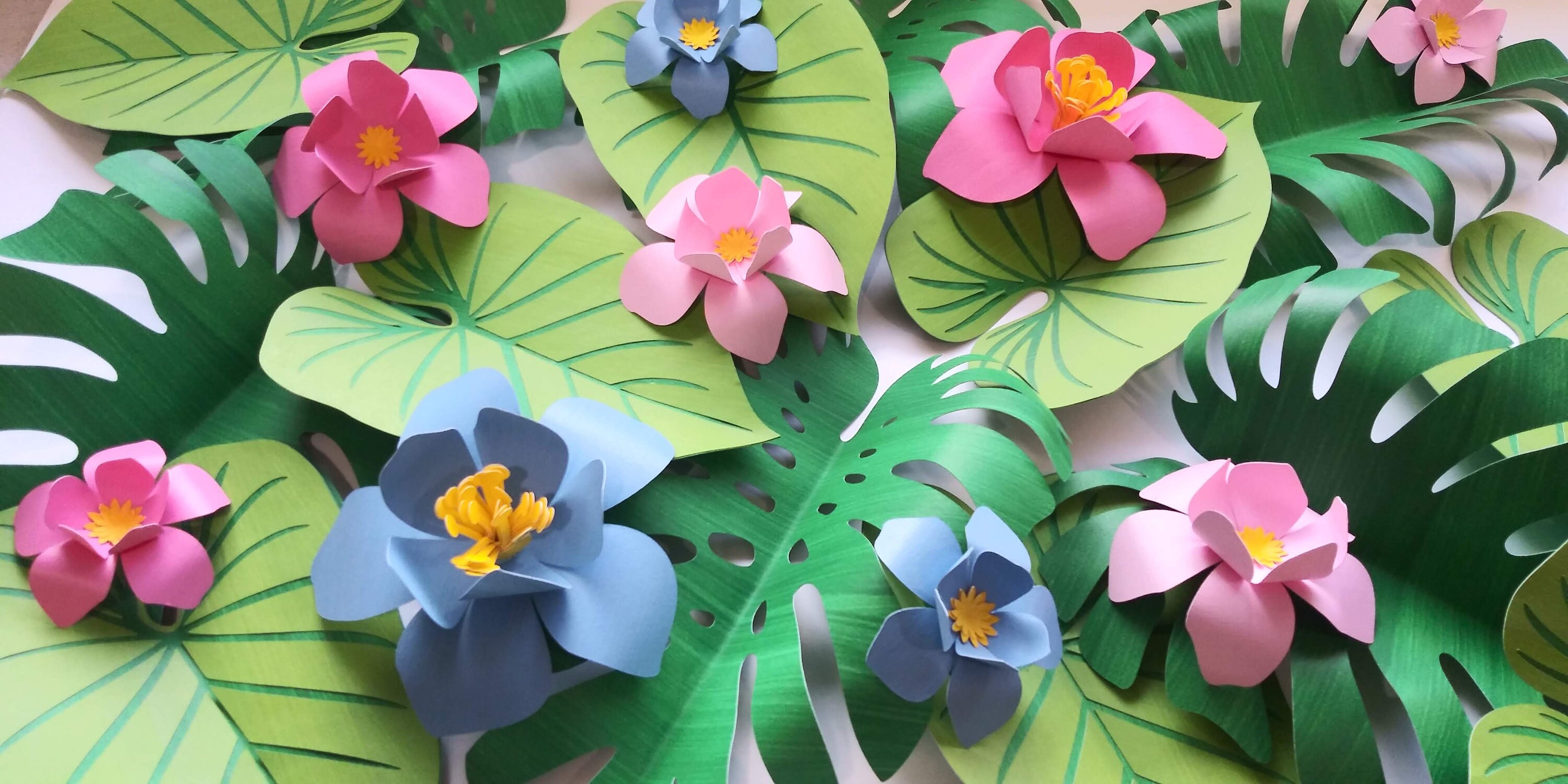 32 Tropical Paper Leaves and Flowers YOU CHOOSE Colors Heavy - Etsy