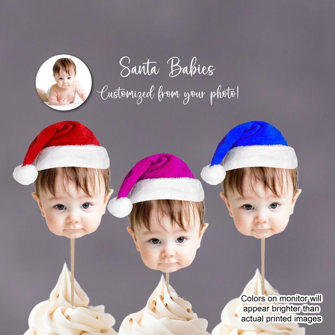 Santa Hat Baby, Photo Cupcake Toppers, Custom Photo Face Cake Topper ...
