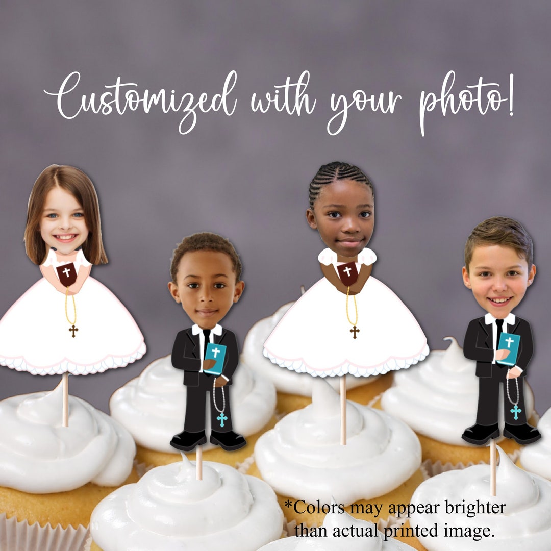 Custom First Communion Cupcake Toppers: Personalized Photo Face - Etsy