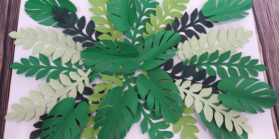 26 Assorted Tropical Jungle Paper Leaves DIY Safari Decor Jungle Party ...