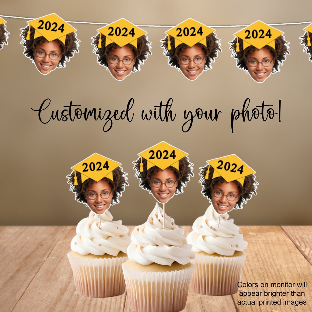 Custom Photo 2024 Graduate With Cap Cupcake Toppers, Custom Photo ...