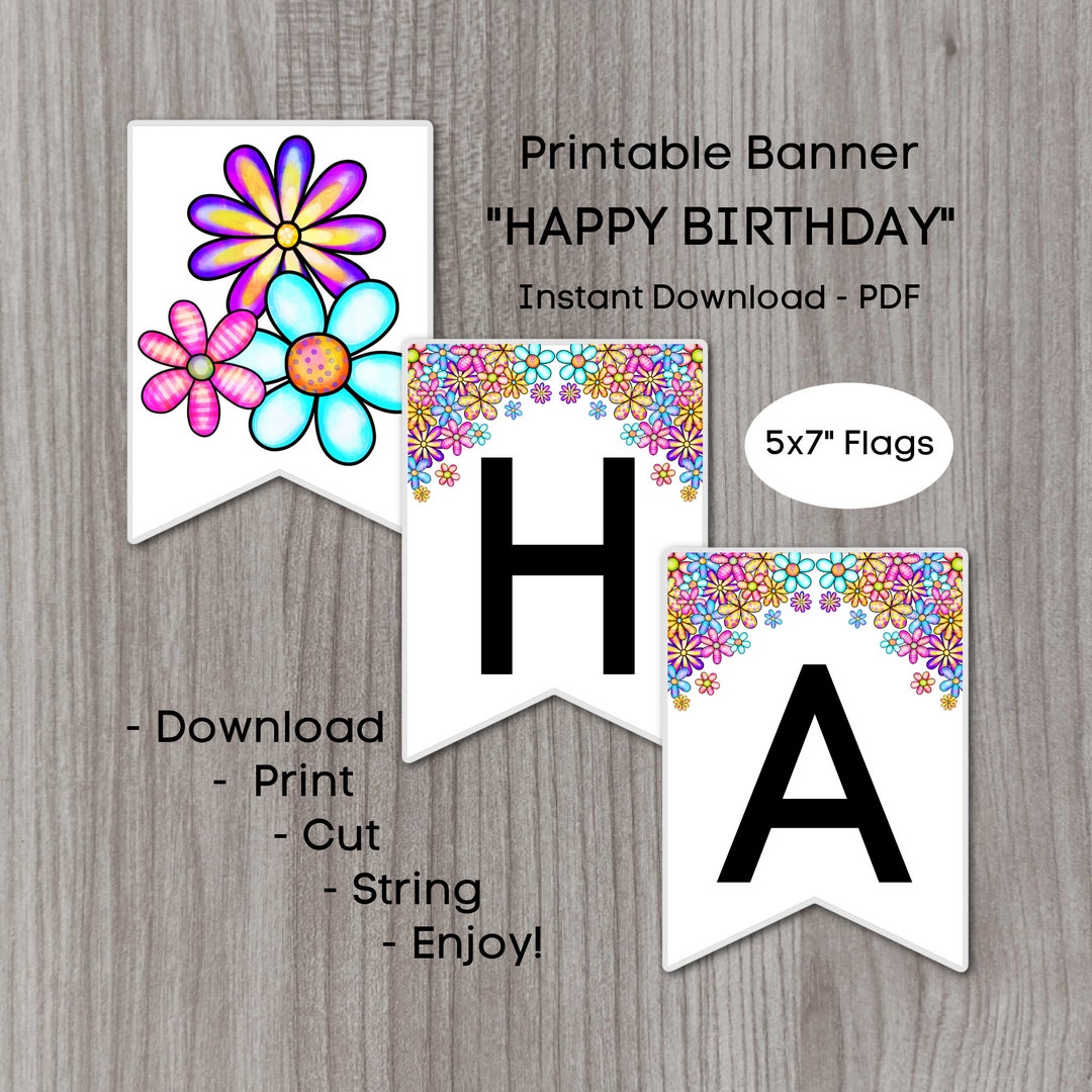 DYI Printable Flag Pennant Banner Happy Birthday Printable - Etsy