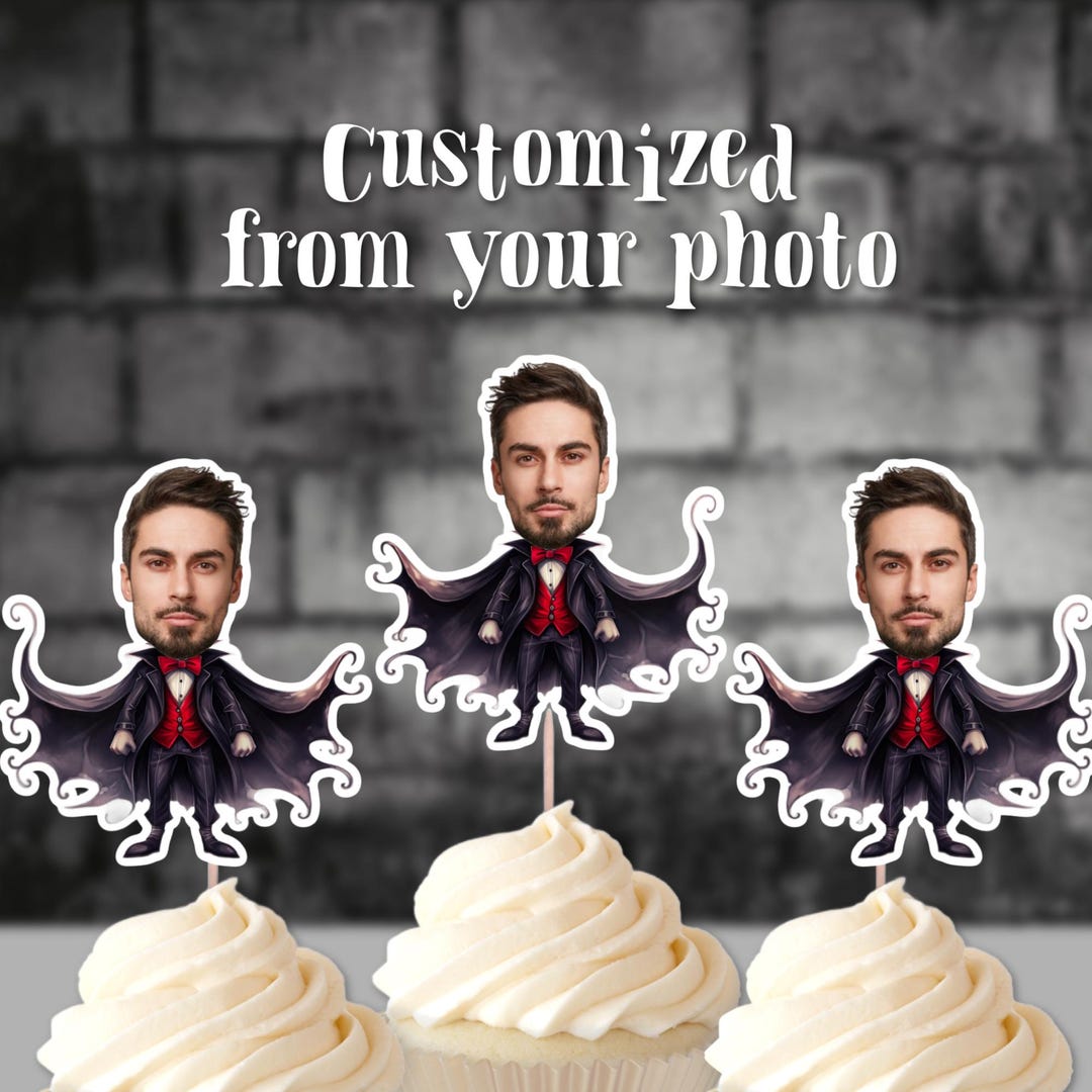 Custom Vampire Photo Cupcake Toppers, Vampire Halloween Costume, Scary ...