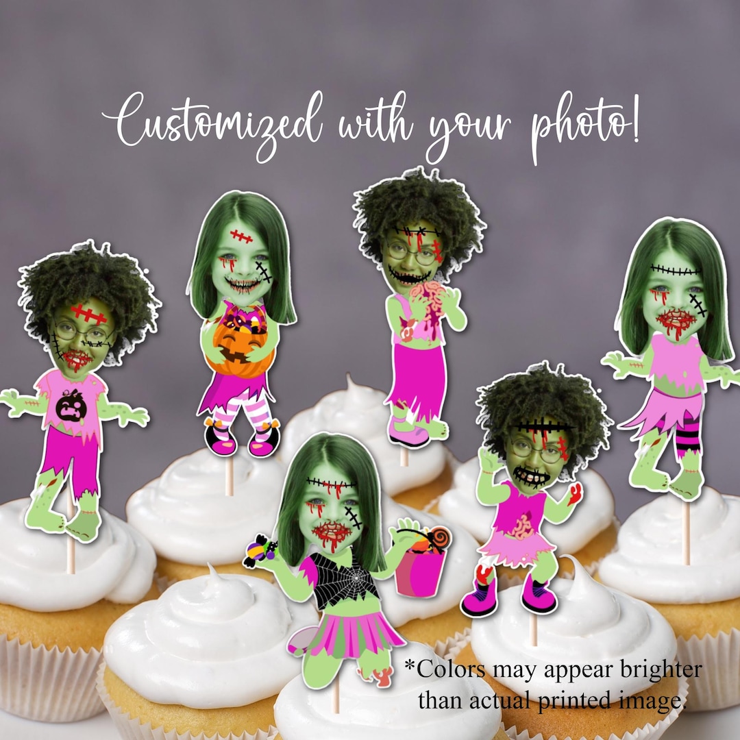 Pink Girl Zombie Cupcake Toppers, Custom Photo Topper, Personalized ...