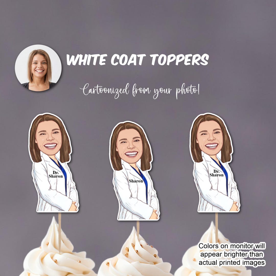 Custom White Coat Ceremony Cartoon Cupcake Toppers, Personalized Doctor ...