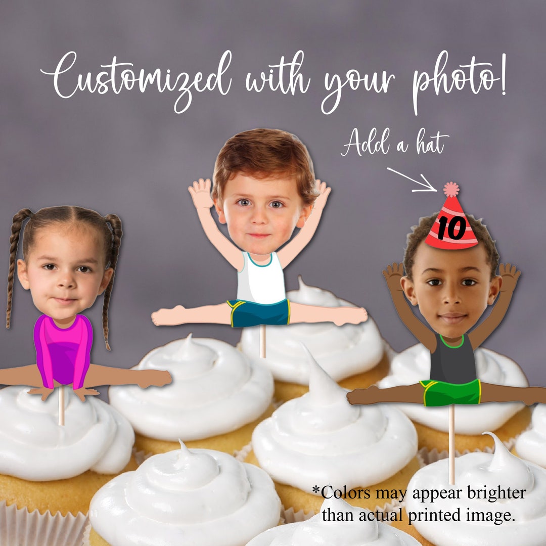 Gymnastics Cupcake Toppers, Custom Photo Topper, Personalized Cupcake ...