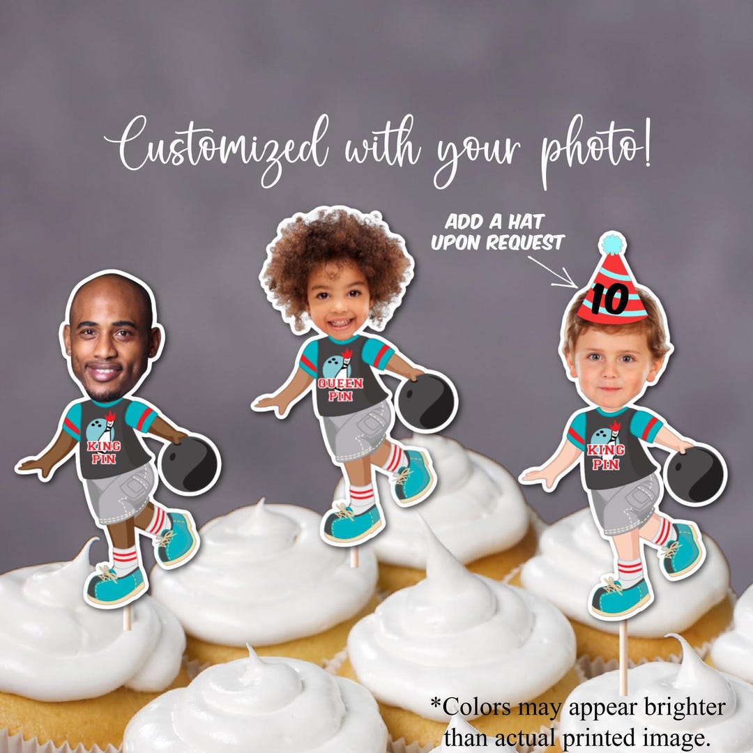 Custom Bowler Cupcake Toppers, Custom Photo Topper, Bowling, Bowling ...